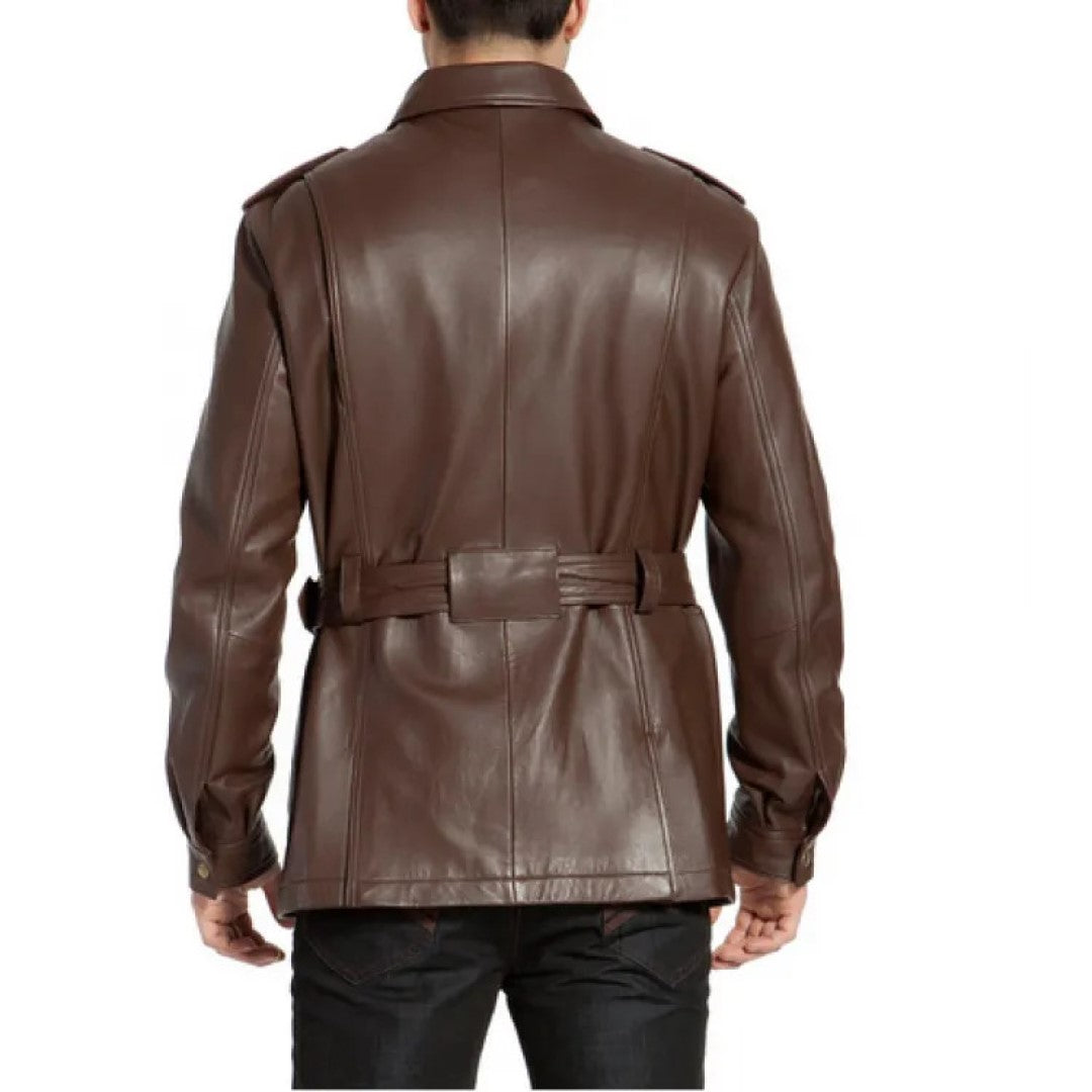 Mens regular fit brown lambskin leather trench coat – Leather Wardrobe