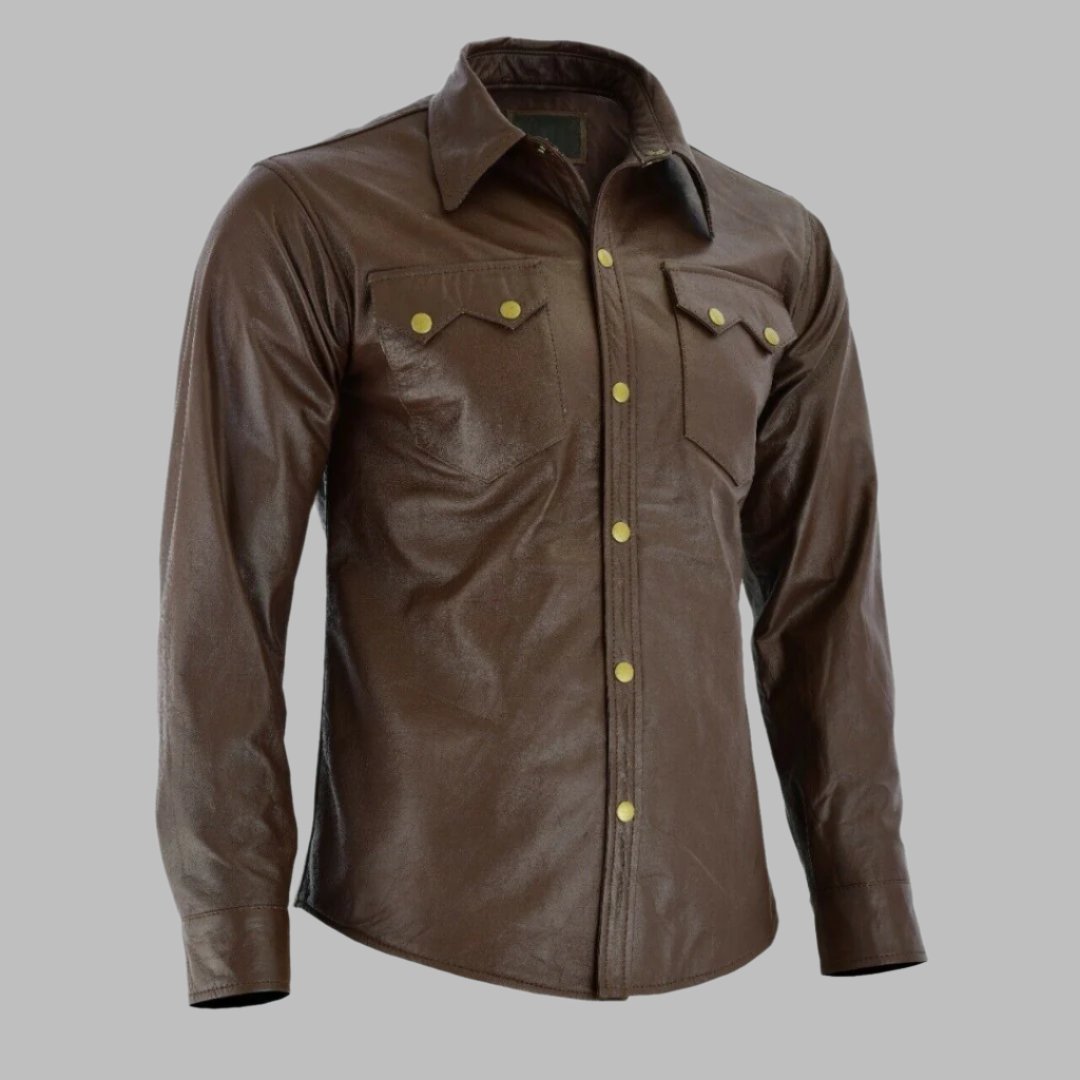 Leather Shirt In Drak Brown For Mens – Leather Wardrobe
