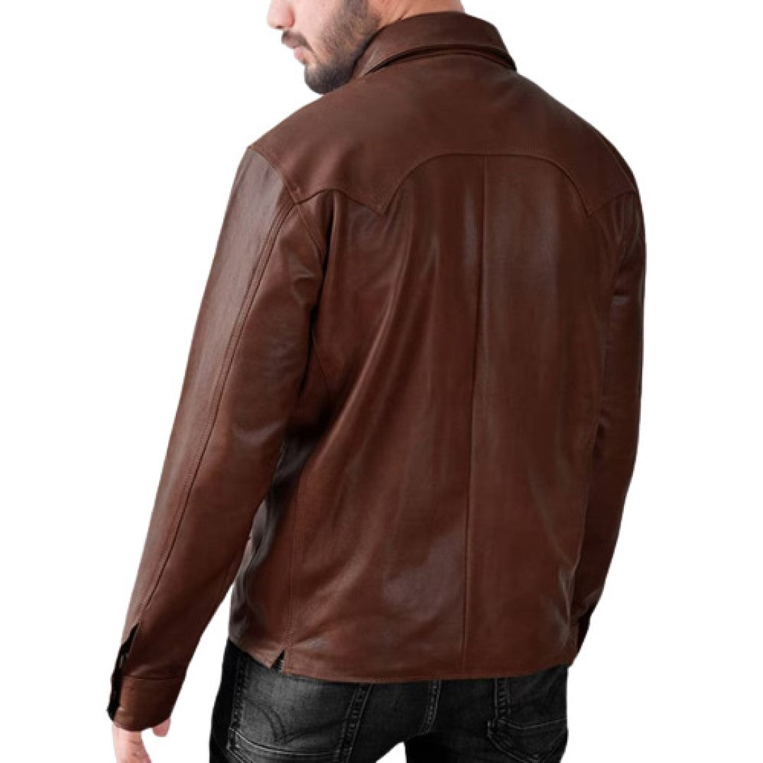 Classy Leather Shirt For Men In Brown Color – Leather Wardrobe