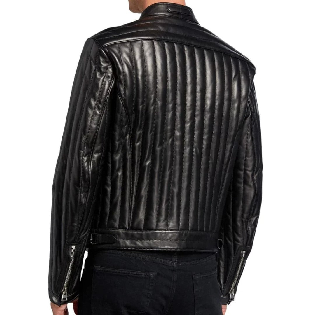 Men's vertical channel leather biker jacket – Leather Wardrobe