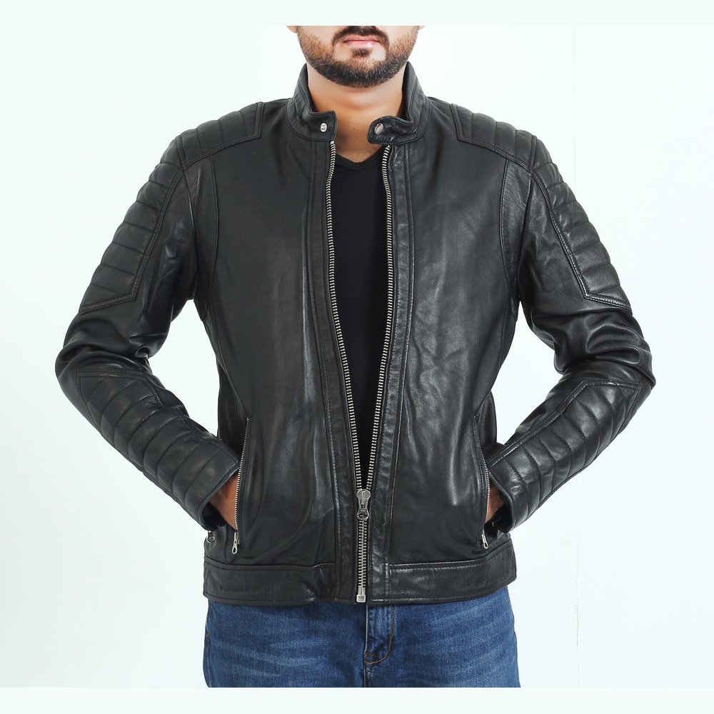 Buy Men's Leather Jacket Quilted Design on Arm and Shoulder – Leather ...