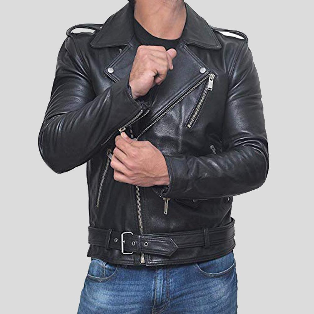 Buy Men's ALEC Black Biker Leather Jacket – Leather Wardrobe